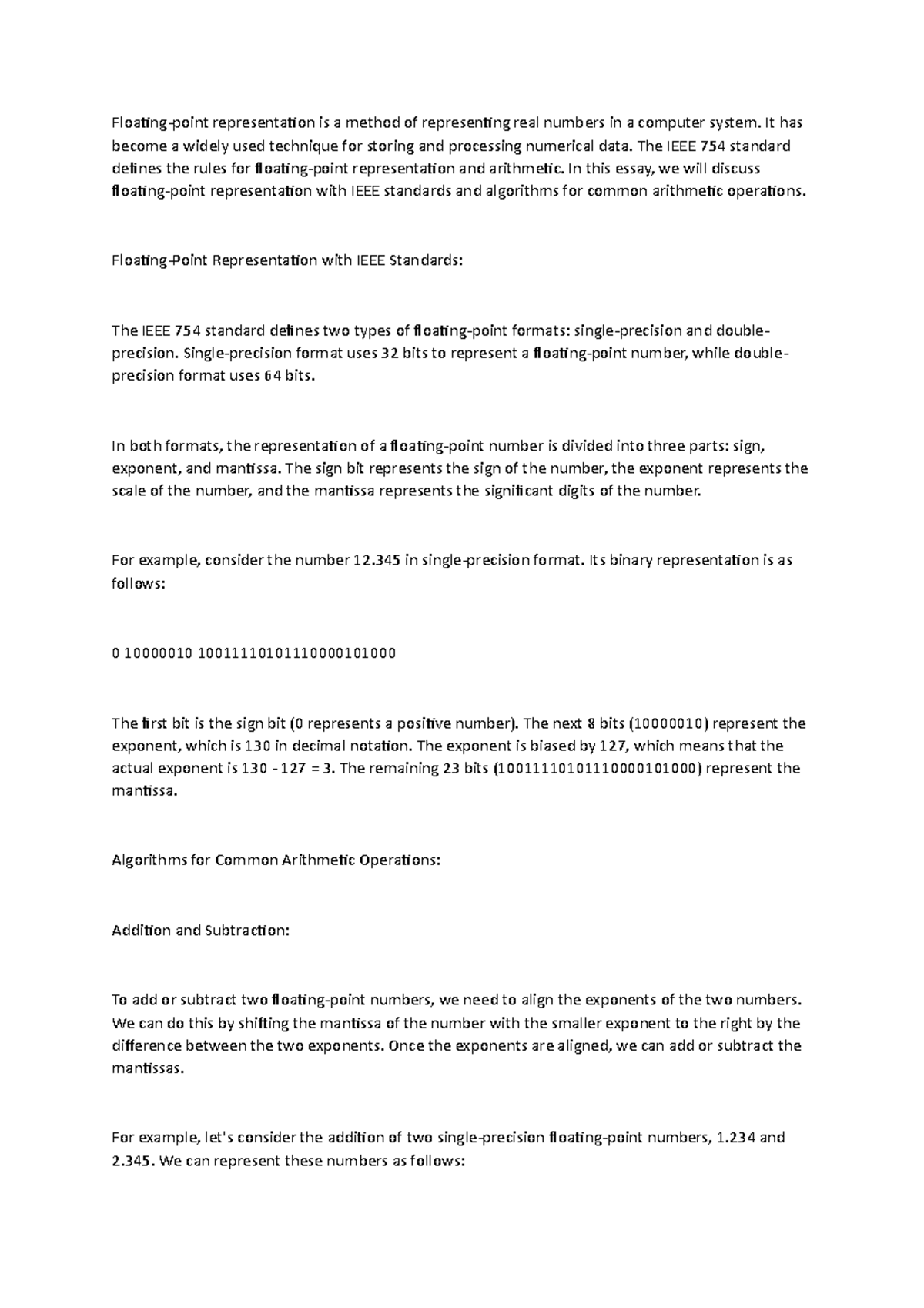 Floating Point Representation It Hasbecome A Widely Used Technique For Storing And Processing