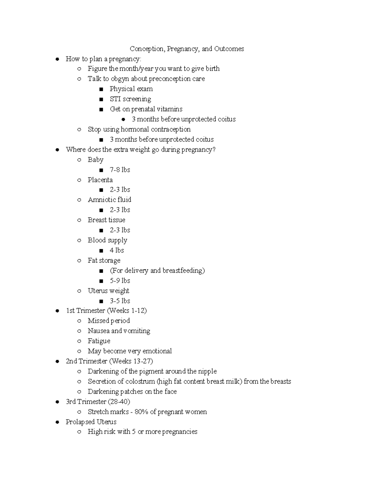 Pregnancy - Lecture notes 1 - Conception, Pregnancy, and Outcomes How ...