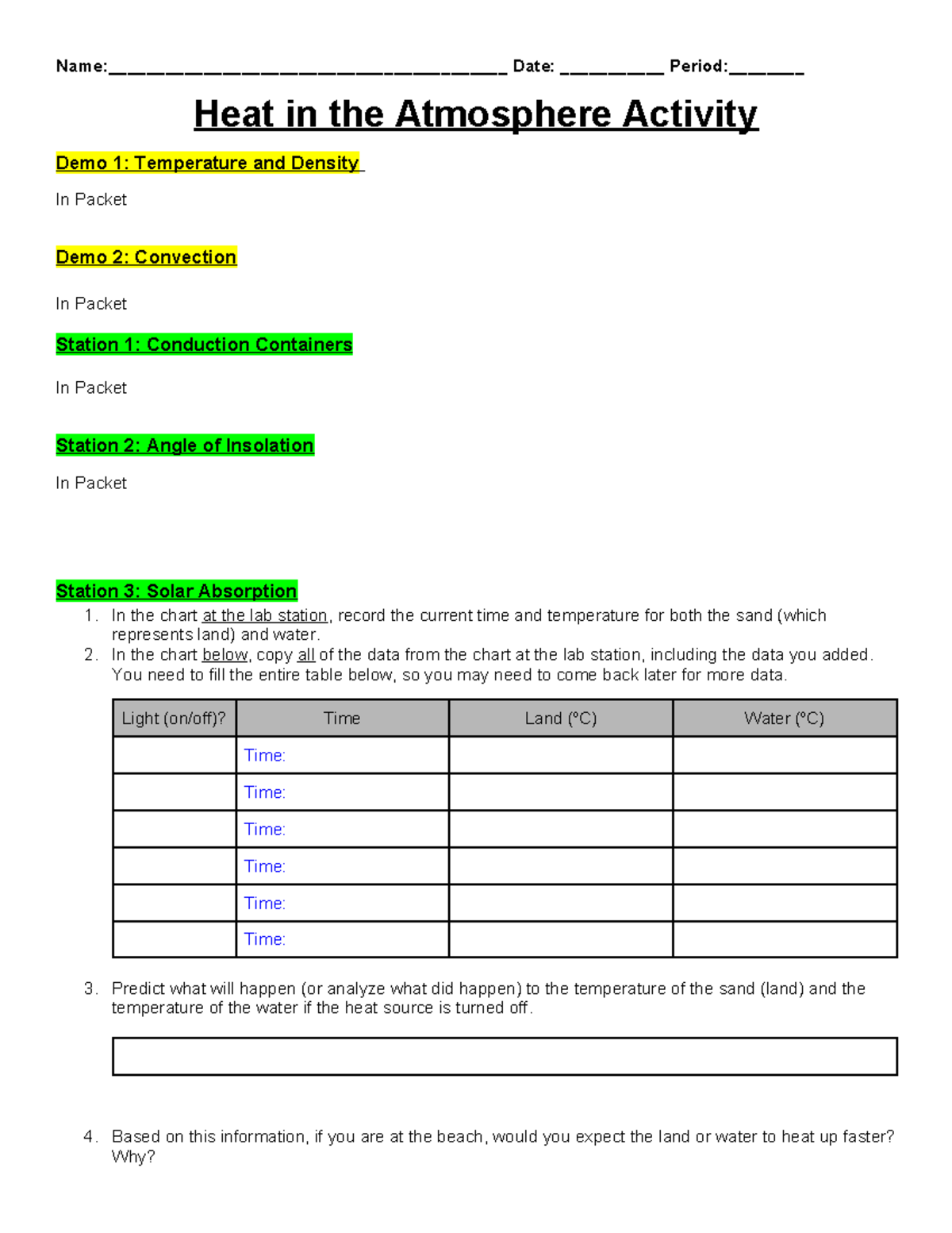 Copy of Mc Kenzie GT Heat in the Atmosphere Activity 2024 - - Studocu
