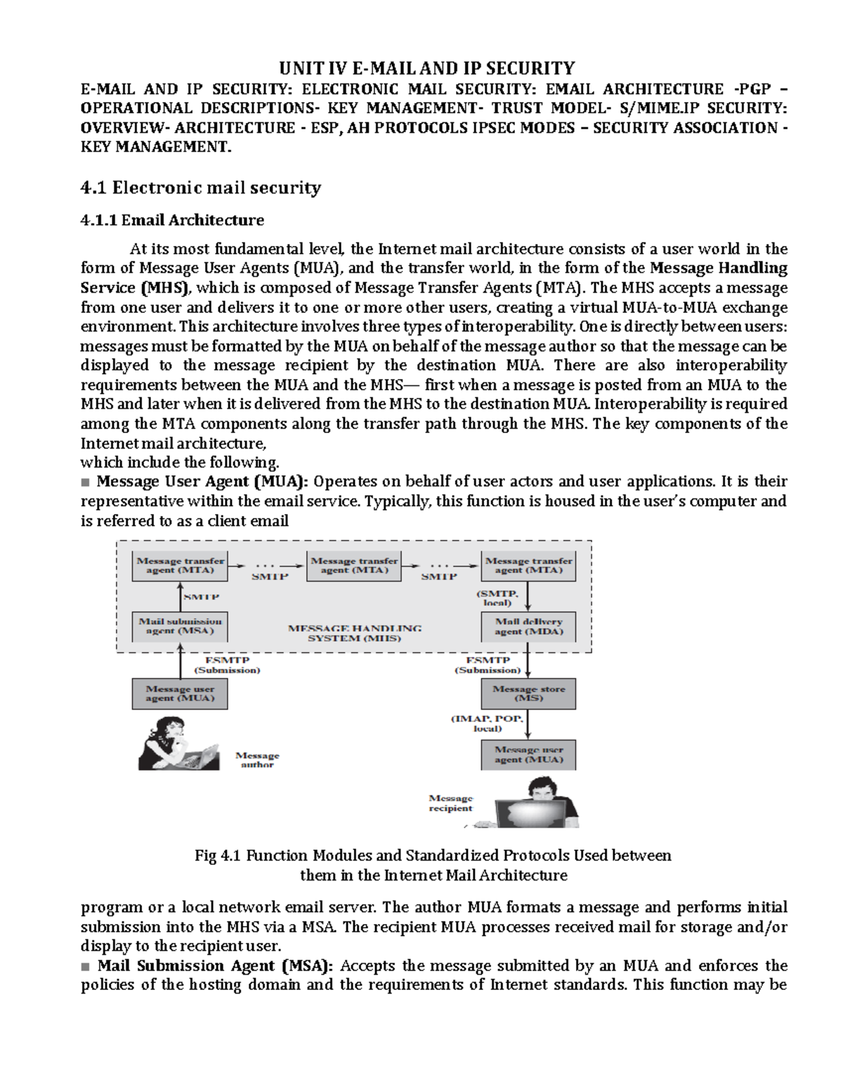 Unit-4 - summary of key concepts - UNIT IV E-MAIL AND IP SECURITY E ...