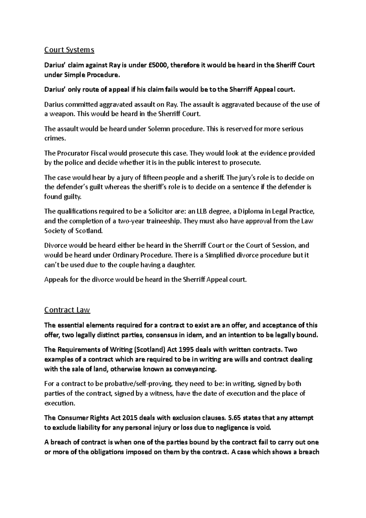 Graded Unit Plan - Notes for GU1, Includes Court System, Contract Law ...