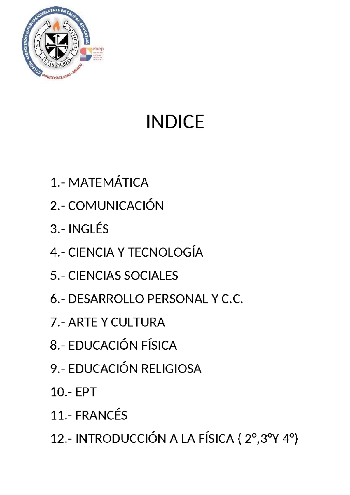 Indice - ANATOMIA DOLHPSI - ciencias sociales - INDICE 1.- MATEMÁTICA 2 ...