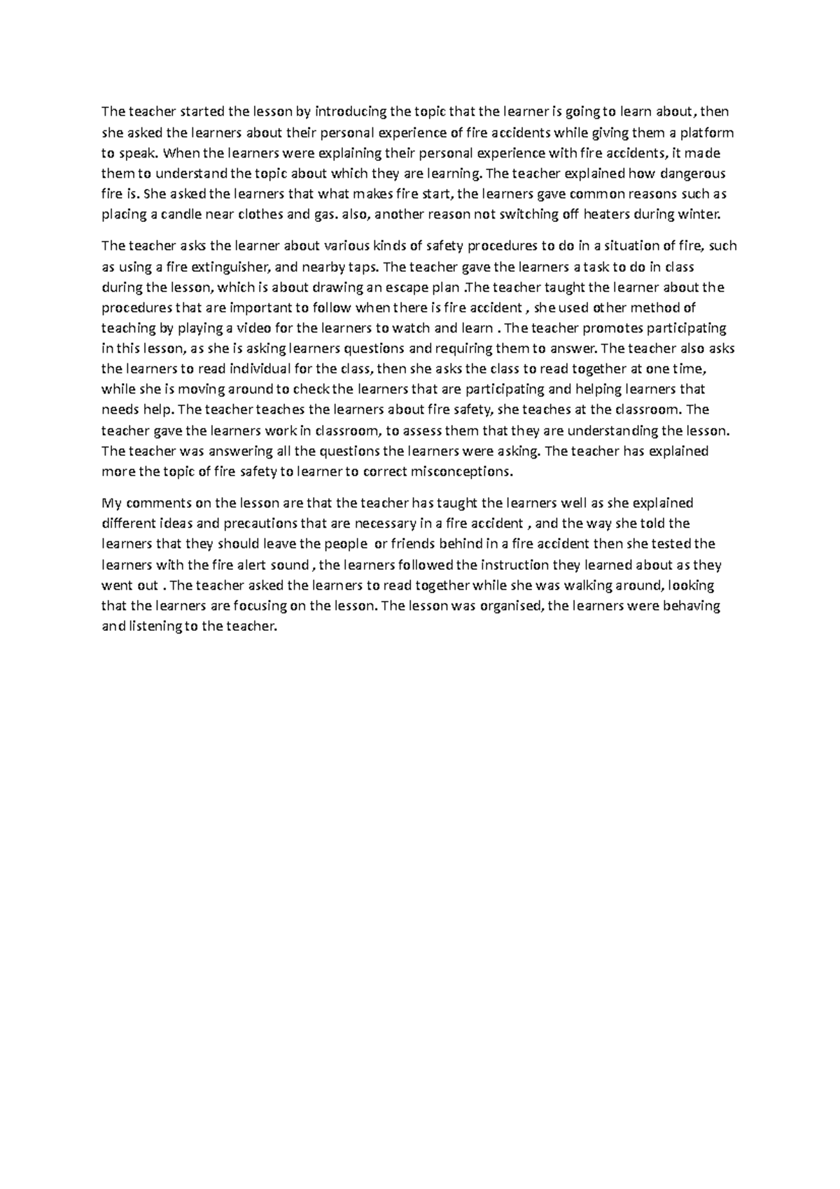 Fire safety - EEEEEEE - The teacher started the lesson by introducing ...