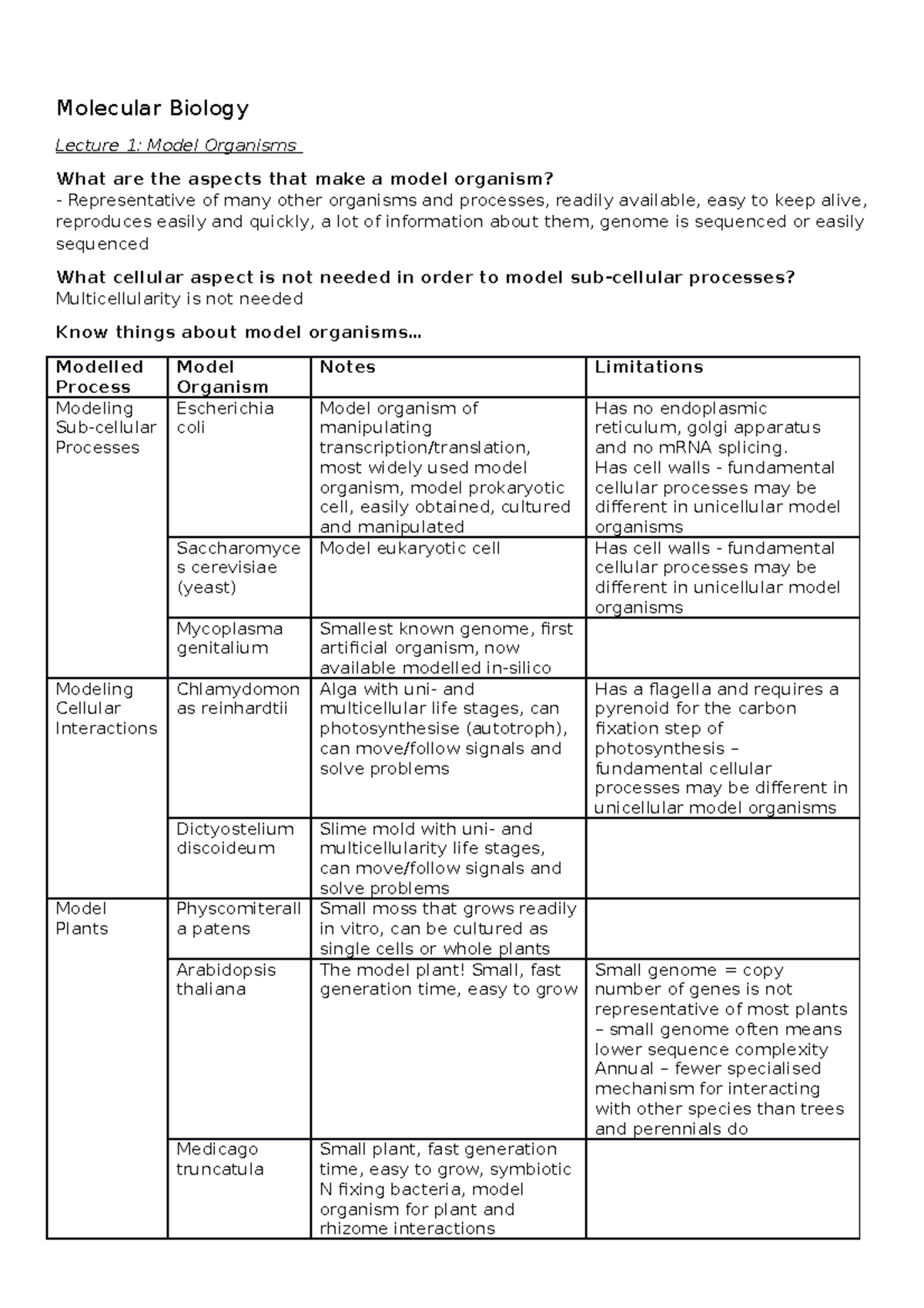 Summary - Molecular Biology Exam Study - Molecular Biology Lecture 1 ...