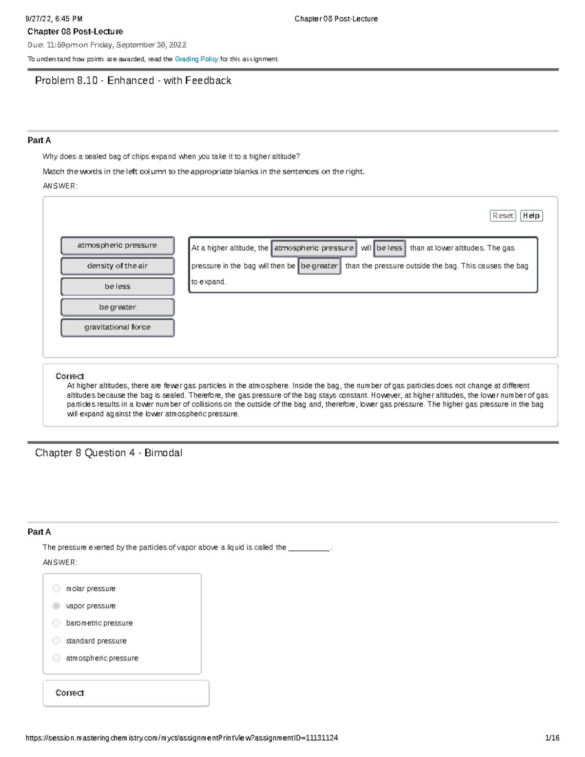 Chapter 08 Post-Lecture - Chapter 08 Post-Lecture Due: 11:59pm on ...