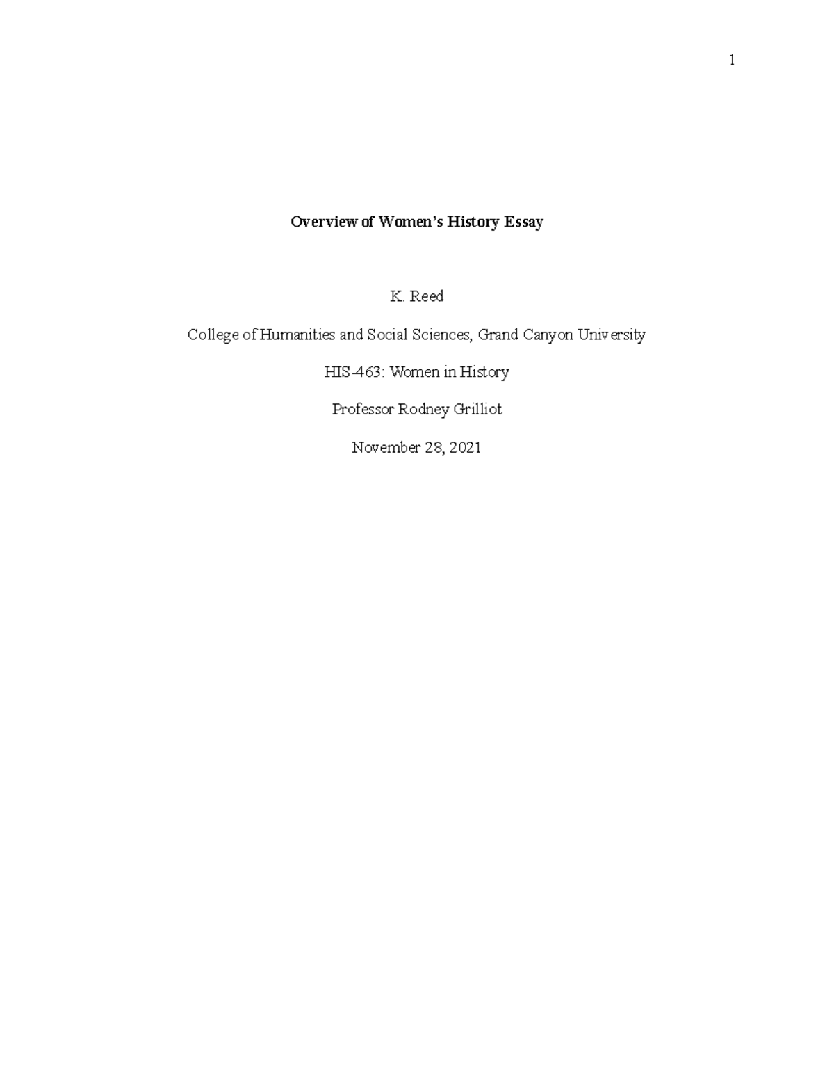 Overview of Women's History Essay - HIS-463 - GCU - Studocu