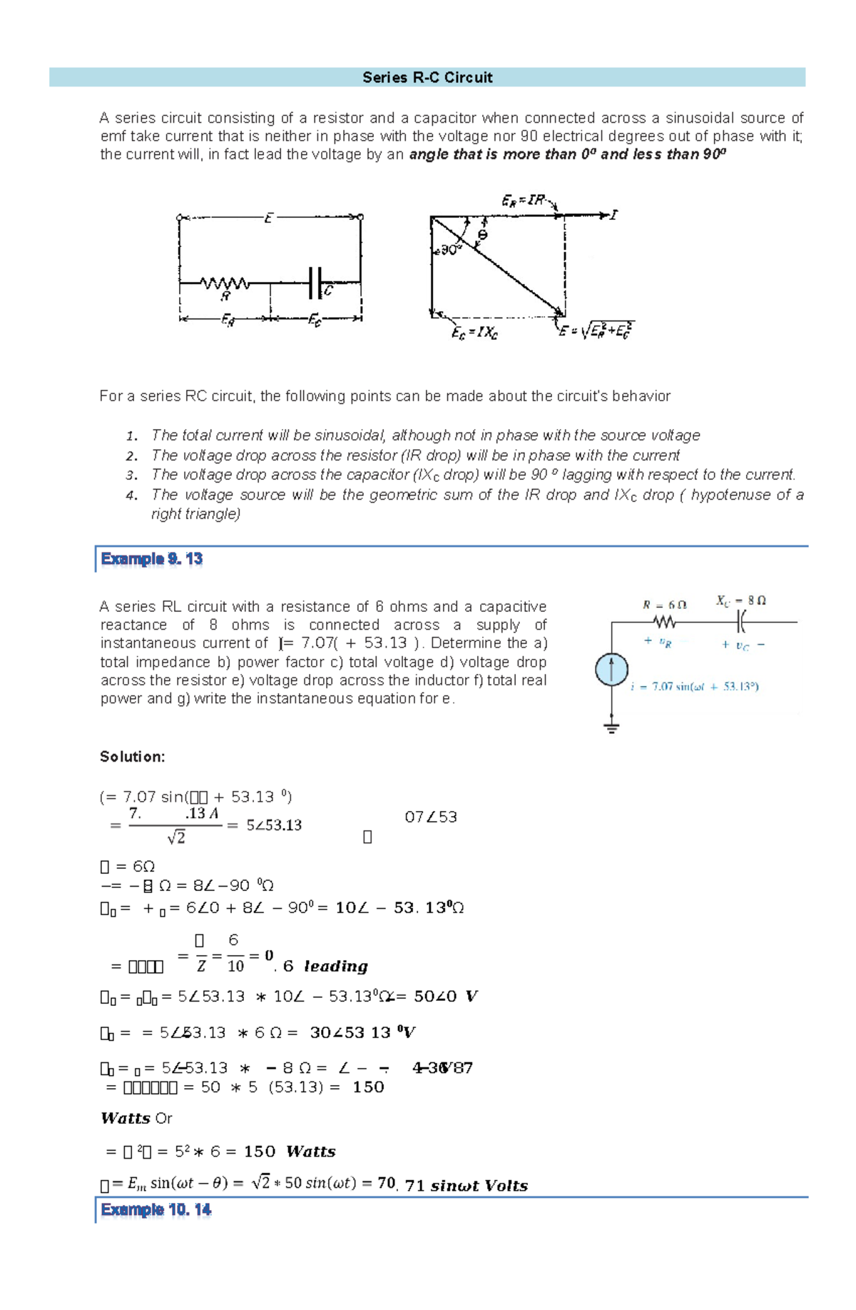Series R-C Circuit - The voltage source will be the geometric sum of ...