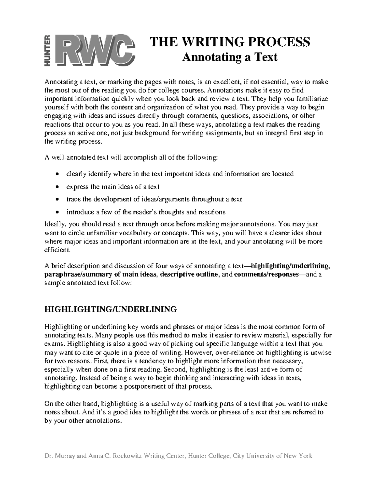 Annotating A Text The Writing Process Annotating A Text Annotating A