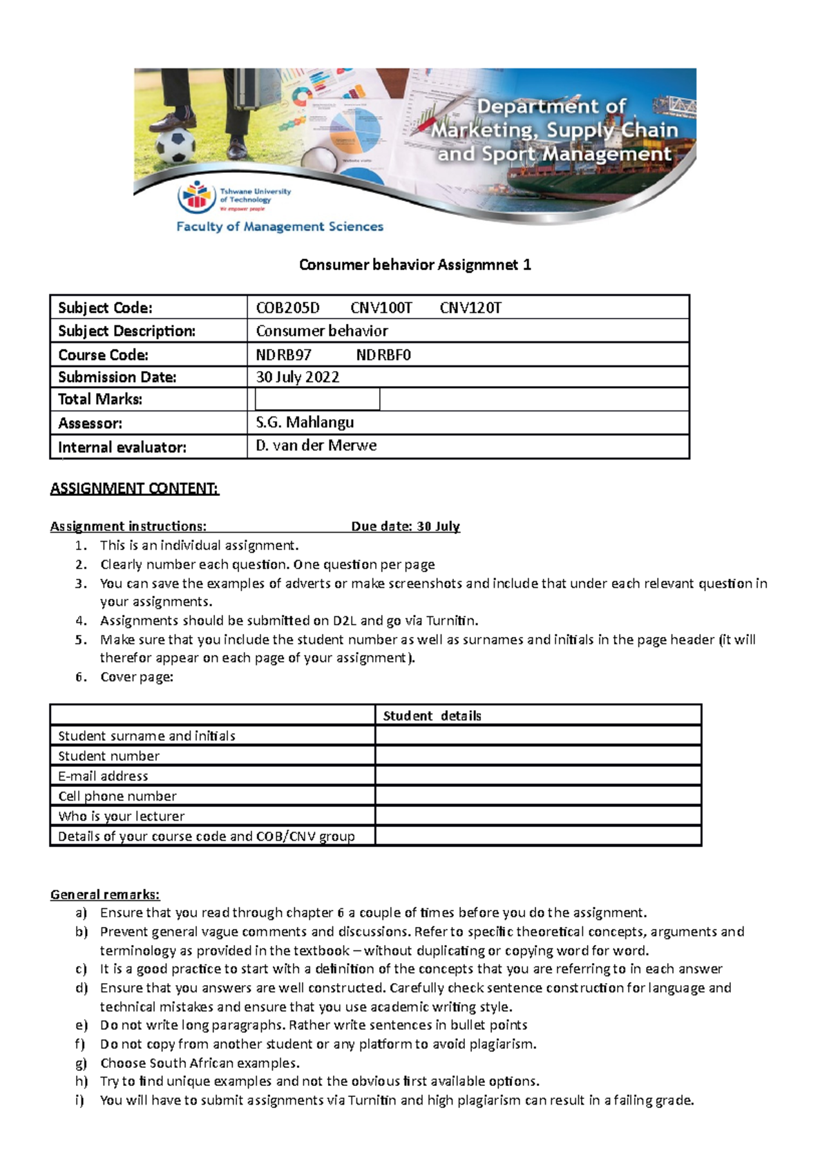 COB Assignment 1 2022 - Consumer behavior Assignmnet 1 Subject Code ...