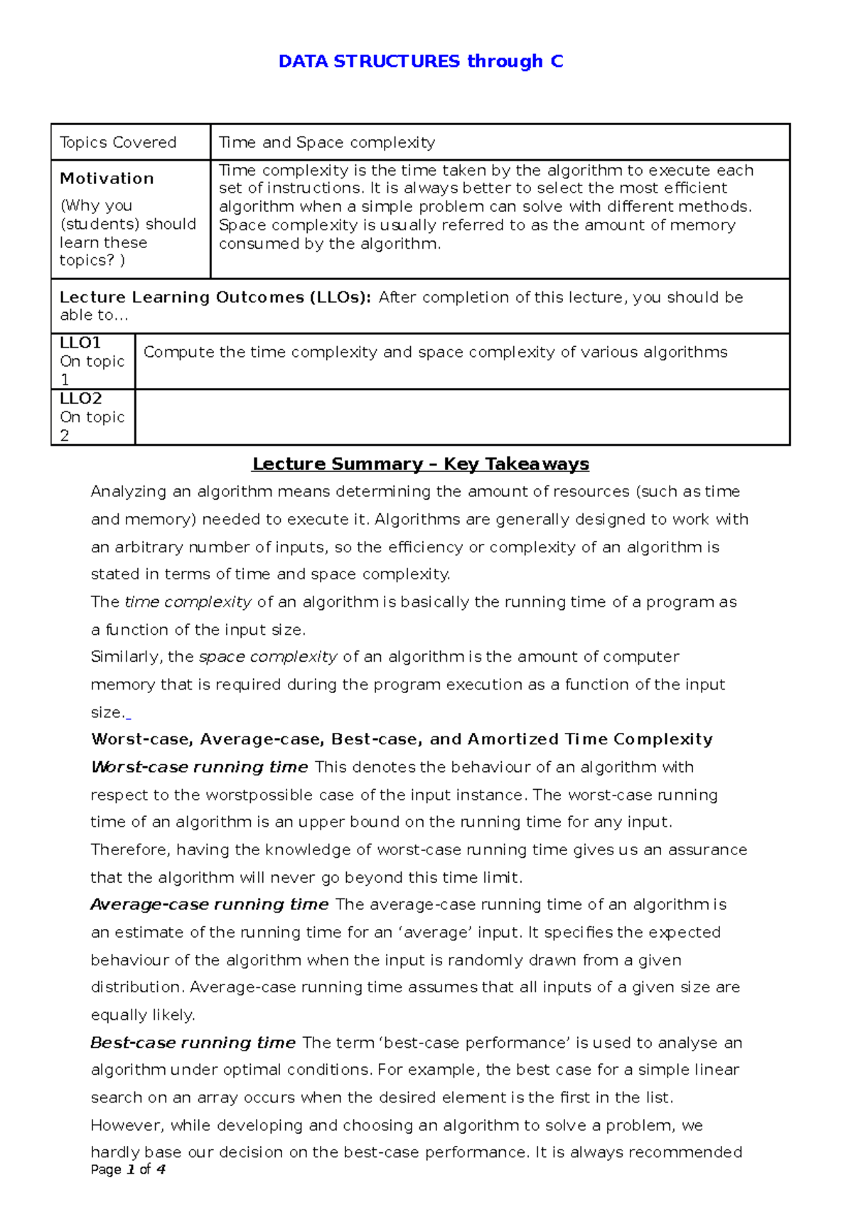 Time and Space complexity - Topics Covered Time and Space complexity ...