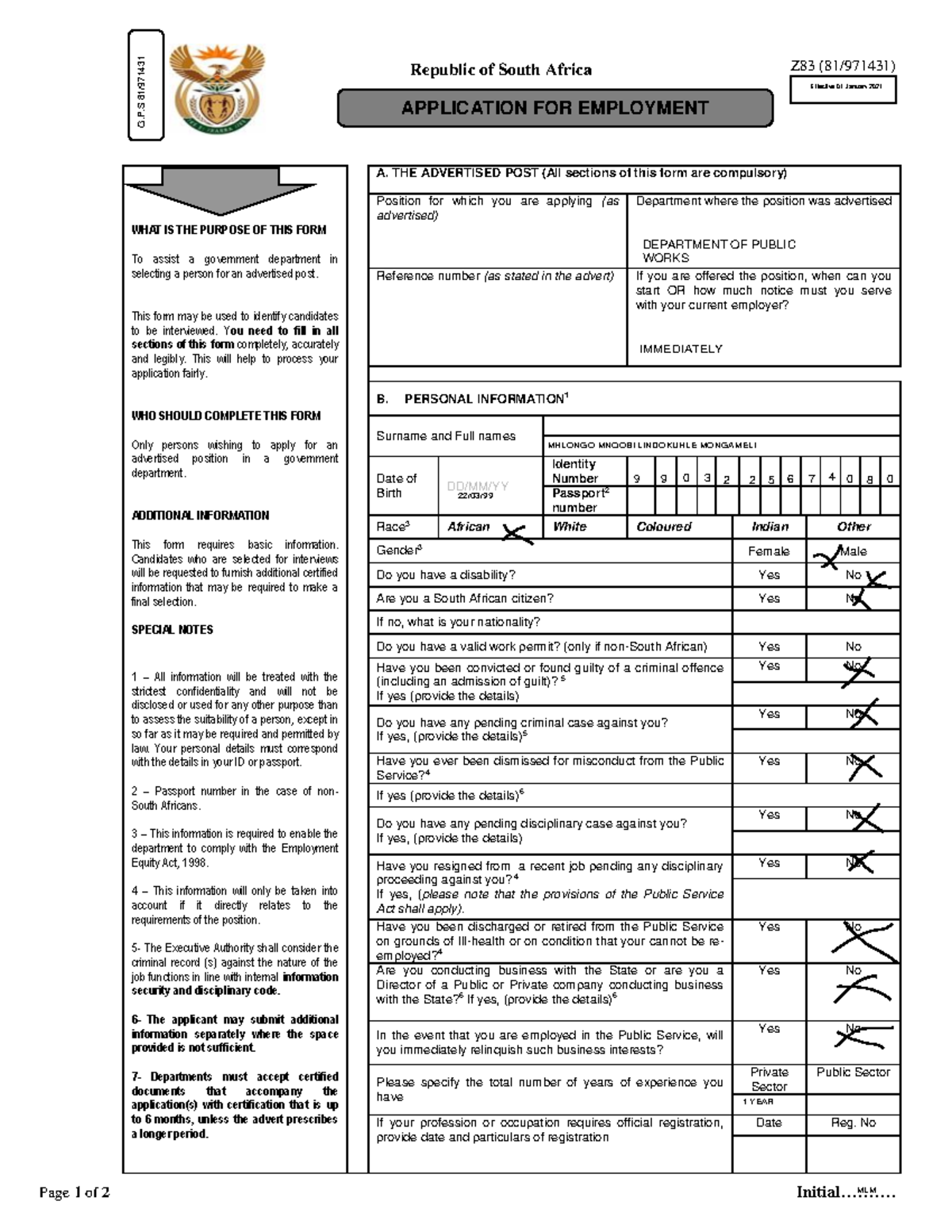 Z83-form-2021 - Z83 (81/971431) Page 1 of 2 Initial.......... WHAT IS ...