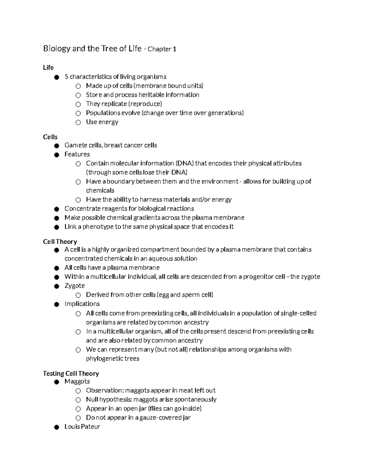 Chapter 1 textbook notes - Biology and the Tree of Life - Chapter 1 ...