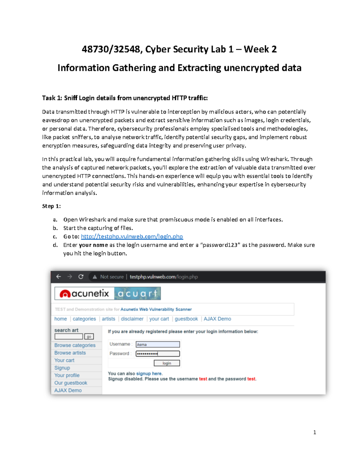 Cybersec Week 2 Lab1 Handout Combined 1 48730 32548 Cyber Security Lab 1 Week 2 1441