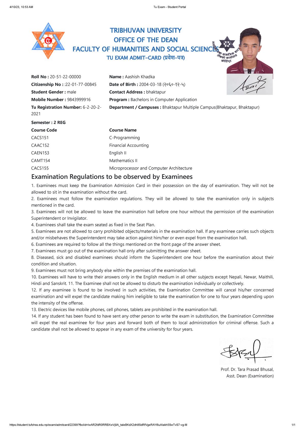 Tu Exam - Student Portal - 4/10/23, 10:53 AM Tu Exam - Student Portal ...