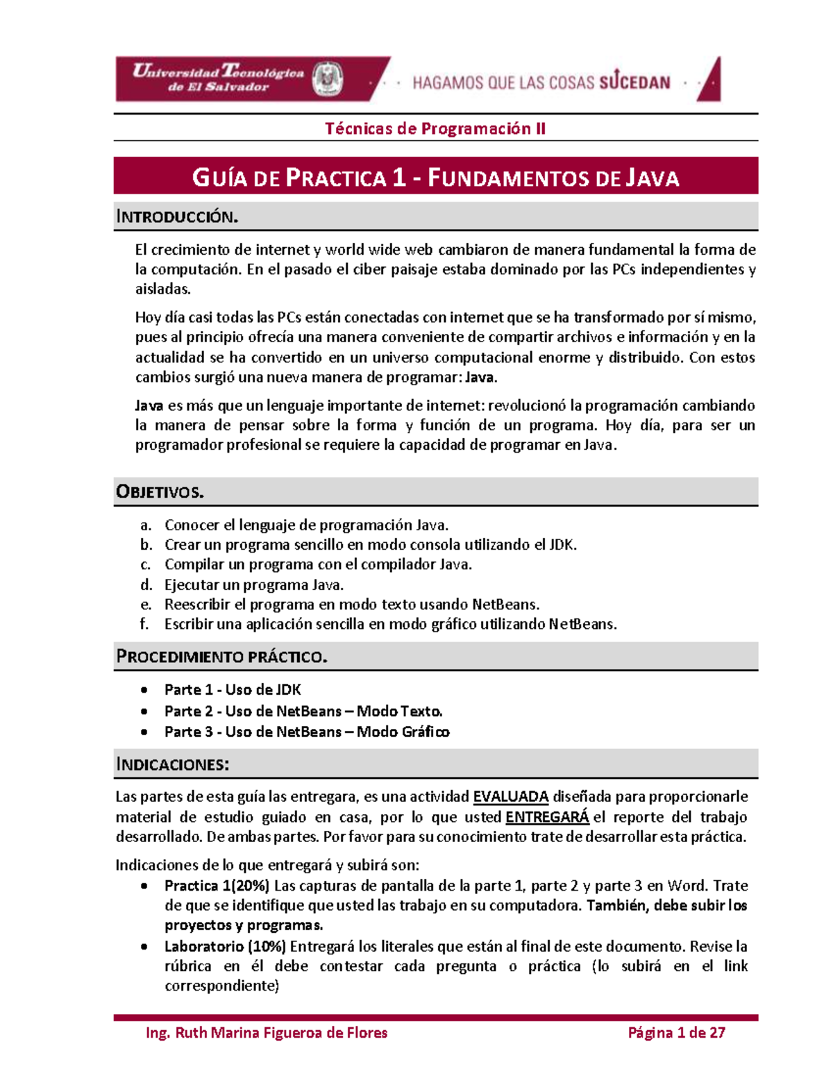 01- Practica N° 1 - JDK - Modo Texto - Modo Gráfico - GUÍA DE PRACTICA 1 - FUNDAMENTOS DE JAVA ...