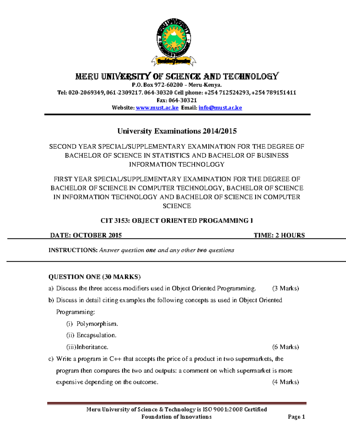 OOP EXAM - These files include Second Year First Semester Notes as well ...