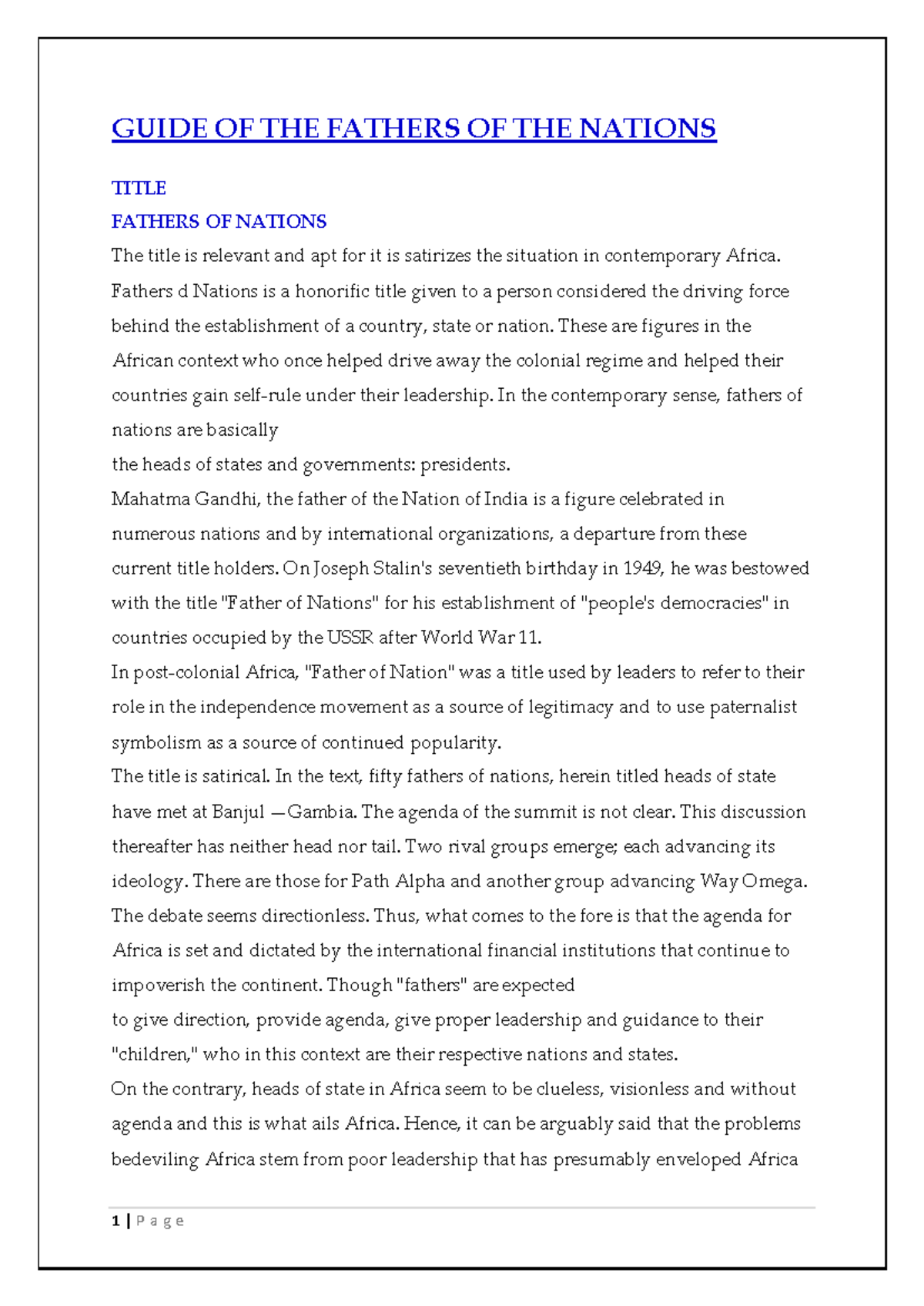 Fathers of nation - I am in form 3 - GUIDE OF THE FATHERS OF THE ...