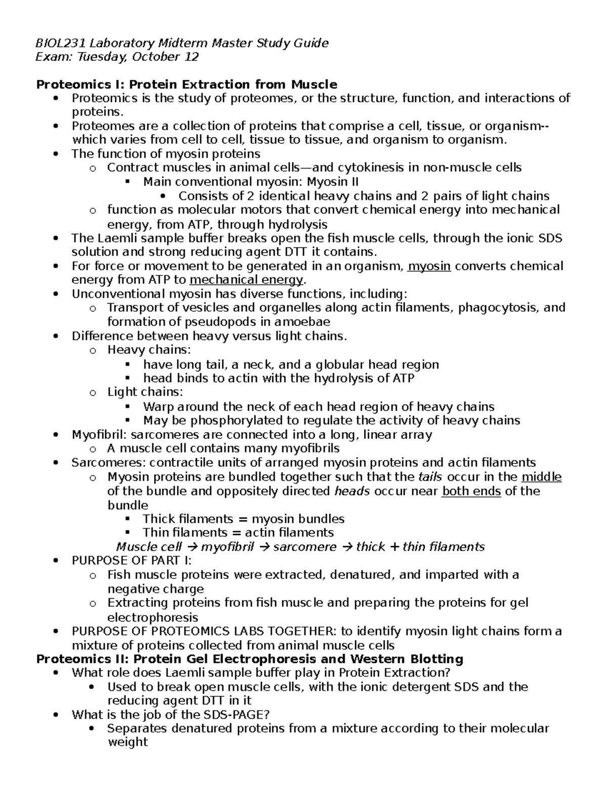 BIOL231 Lab Midterm Master Study Guide - BIOL231 Laboratory Midterm ...