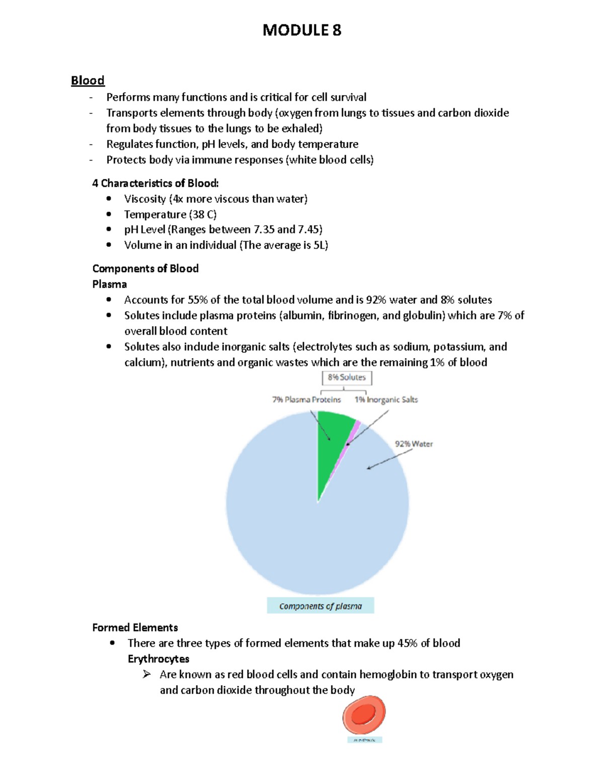 Anatomy - Module 8 - Blood Performs many functions and is critical for ...