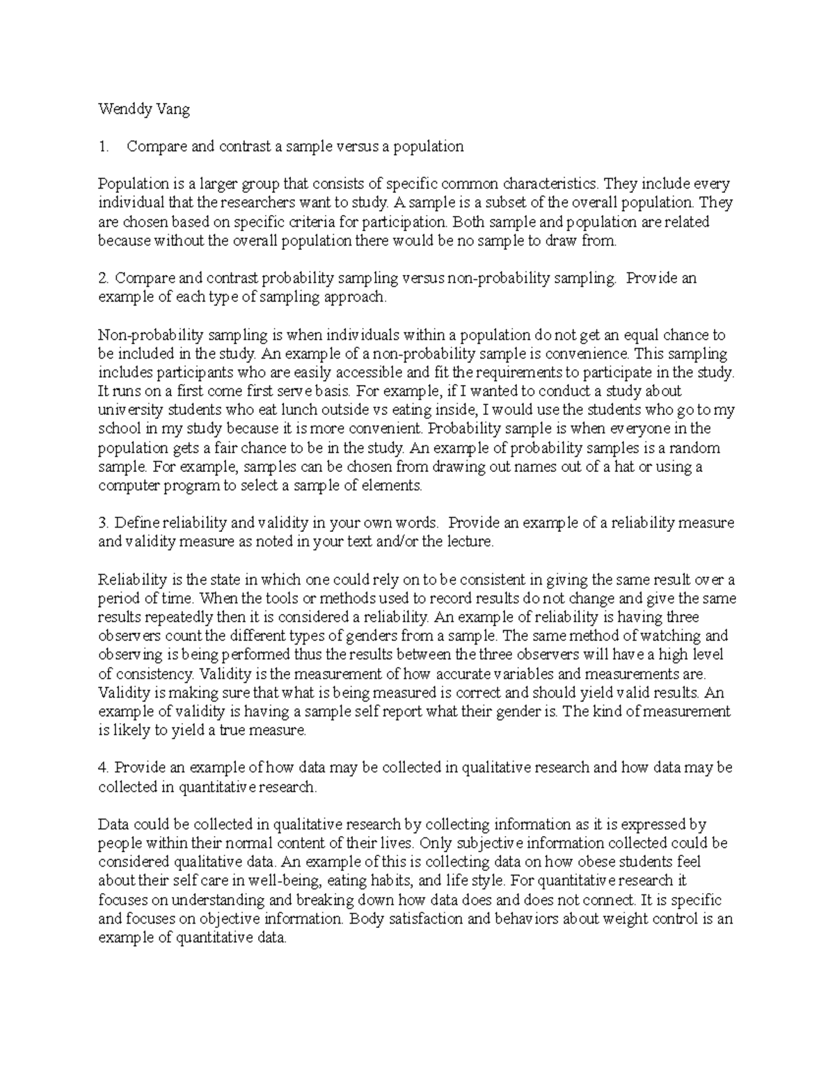 Week 4 research homework - Wenddy Vang Compare and contrast a sample ...