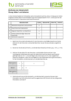 03 - Ü - REFA-Zeitstudie Datei - Aufgabenstellung - Methoden der ...