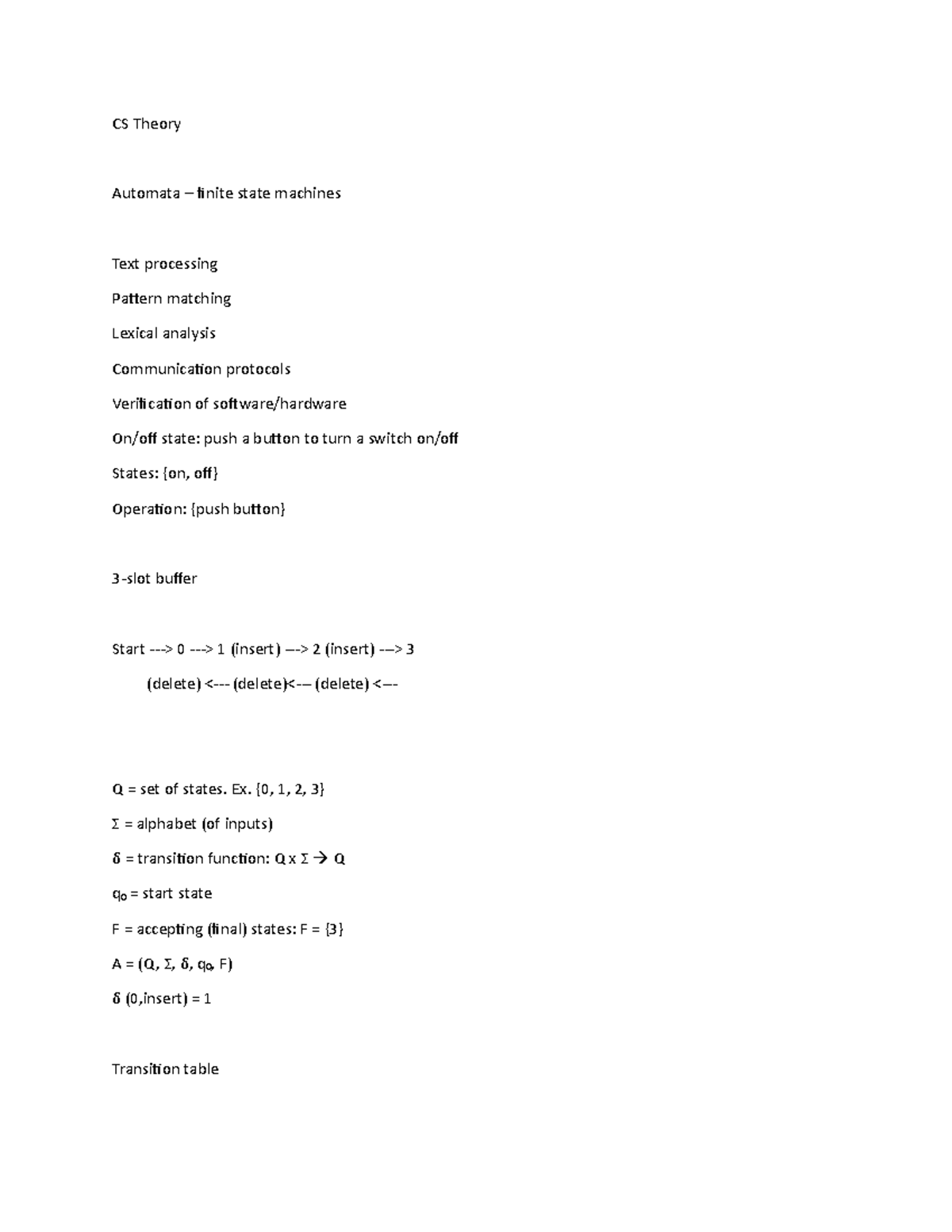 Cs Theory Notes From Lecture 1 3 Cs Theory Automata Finite State Machines Text Processing 4831