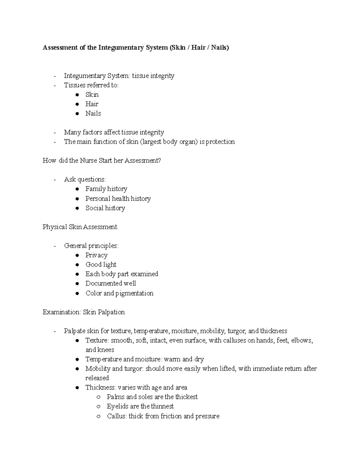 FOUN- Assessment of the Integumentary System - Assessment of the ...