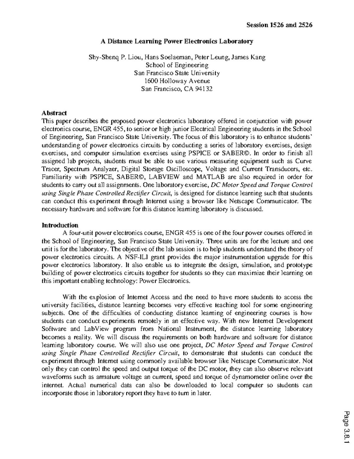 A distance learning power electronics laboratory - Session 1526 and 2526 A Distance Learning ...