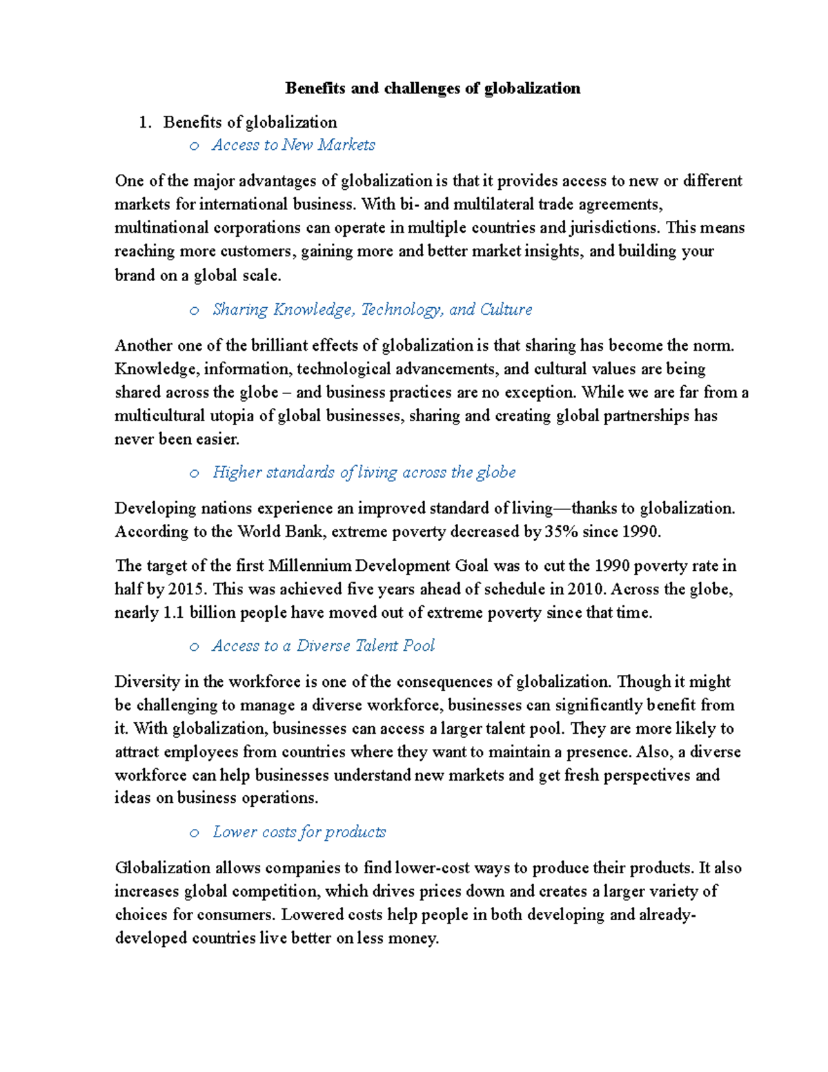 Benefits and challenges of globalization - Benefits and challenges of ...