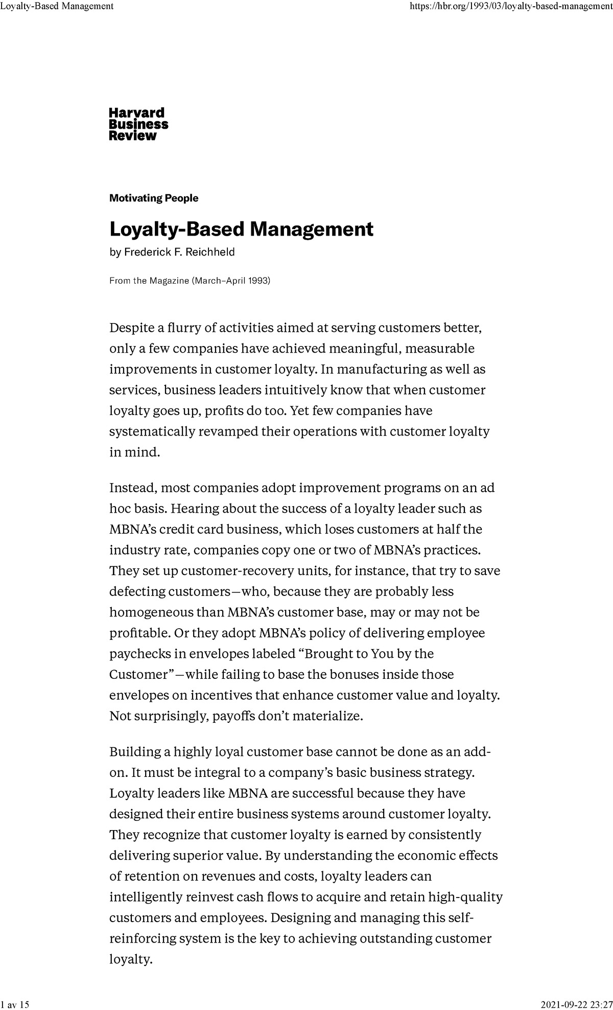 Loyalty-based Management - Motivating People Loyalty-Based Management ...
