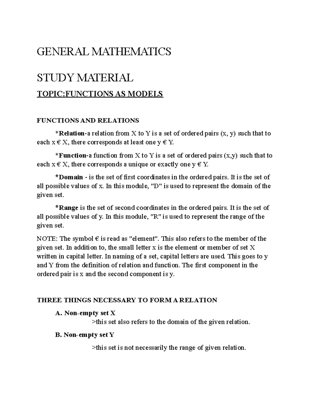 Functions as models general mathematicsractice Materials - GENERAL ...