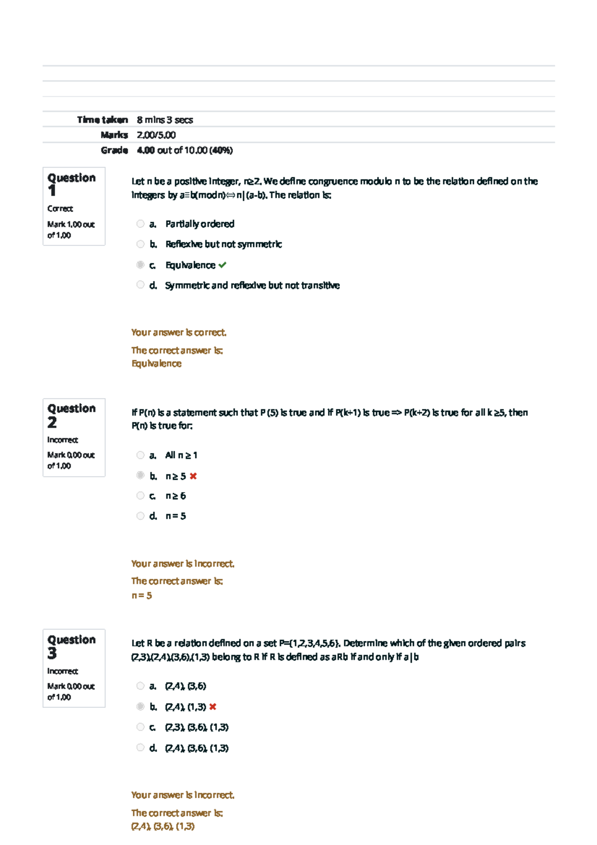 Self Quiz Unit 6 Attempt Review Question 1 Correct Mark 1 Out Of 1 Question 2 Incorrect Mark