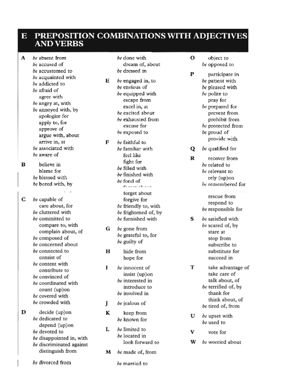 Prepositions 1 + Answer Key Comprehensive 15 - be angry at/with ...