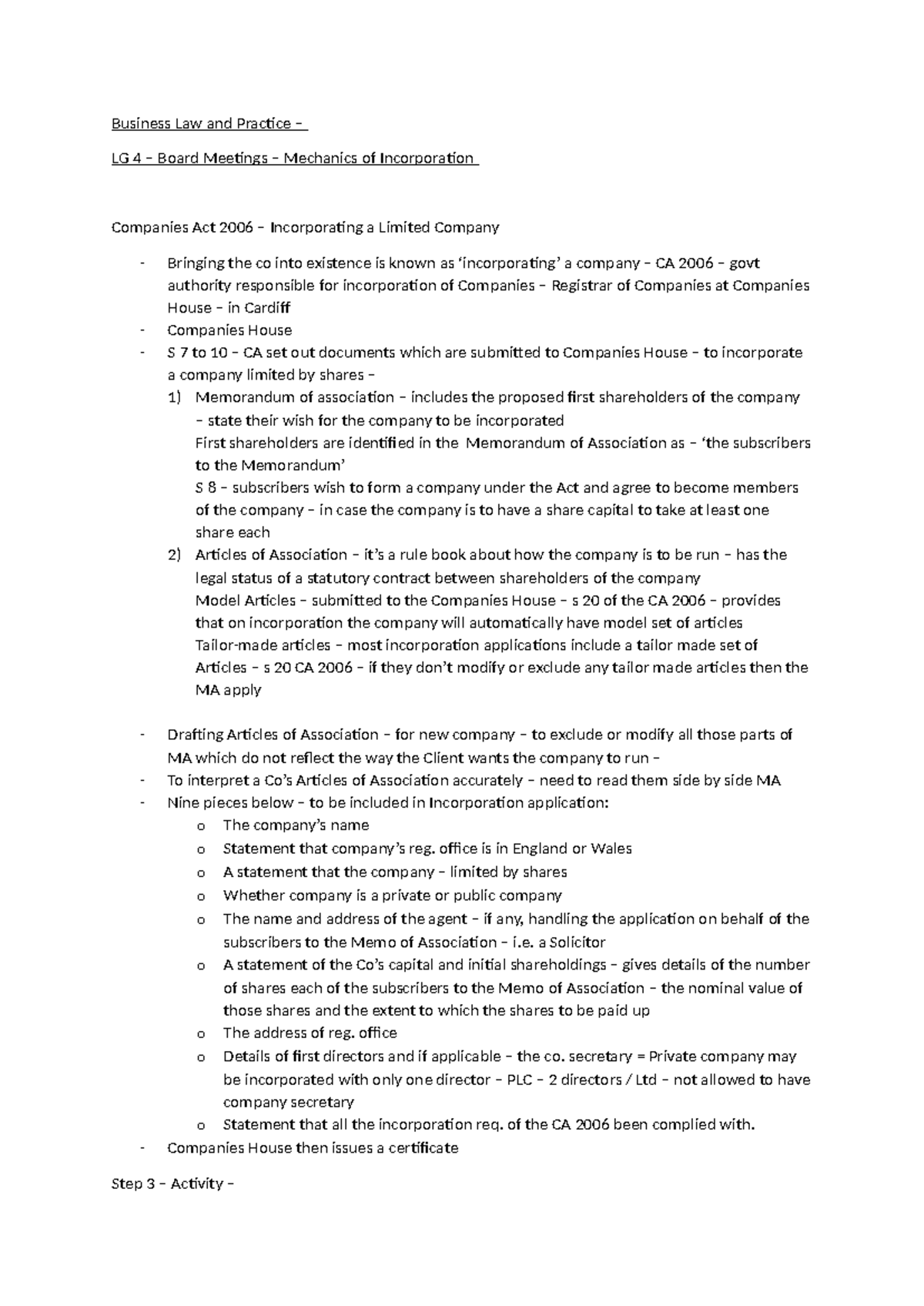 BLP - Week 4 - Notes (Print) - Business Law and Practice – LG 4 – Board ...