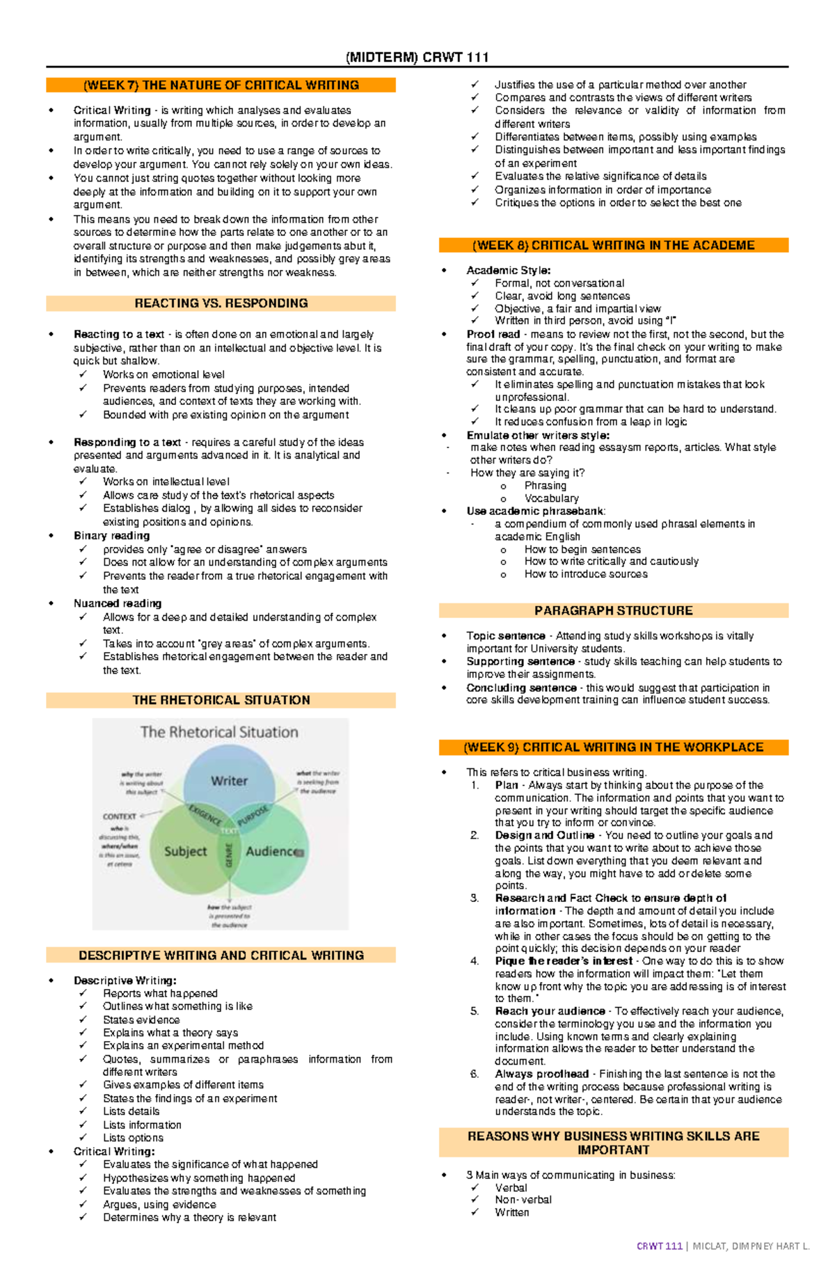 Midterm Crwts 111 Critical - CRWT 111 | MICLAT, DIMPNEY HART L ...