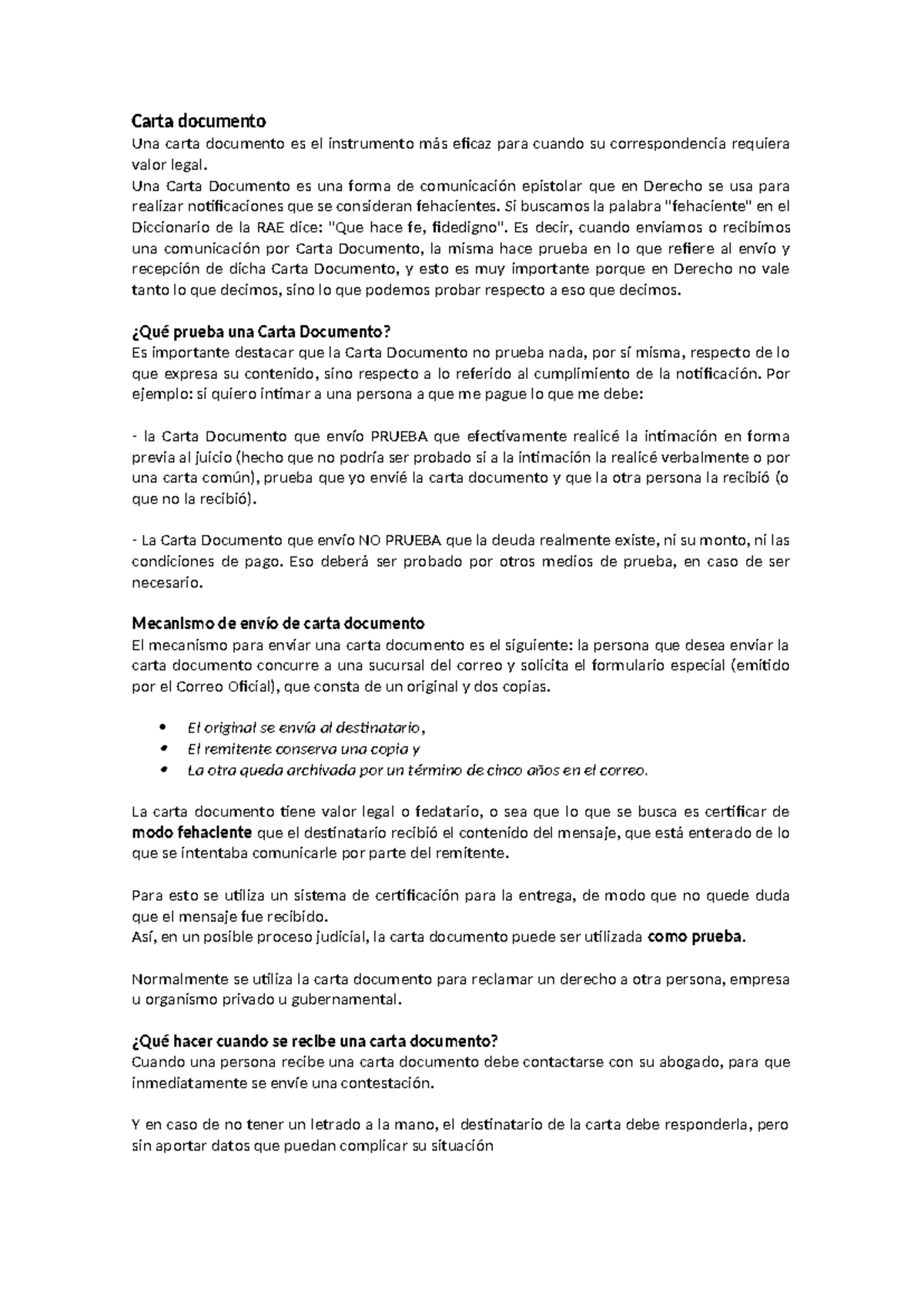 Carta Documento - Carta documento Una carta documento es el instrumento ...