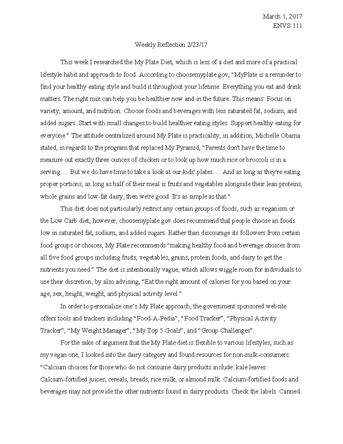 Weekly Reflection due 3/2/17 - March 1, 2017 ENVS 111 Weekly Reflection ...