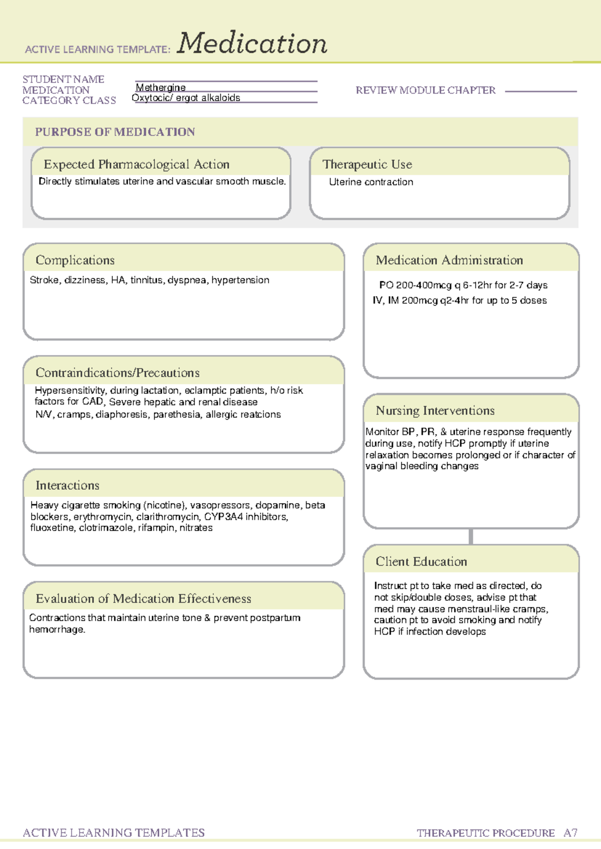 Methergine - Medication templates - RCP 110 - STUDENT ...
