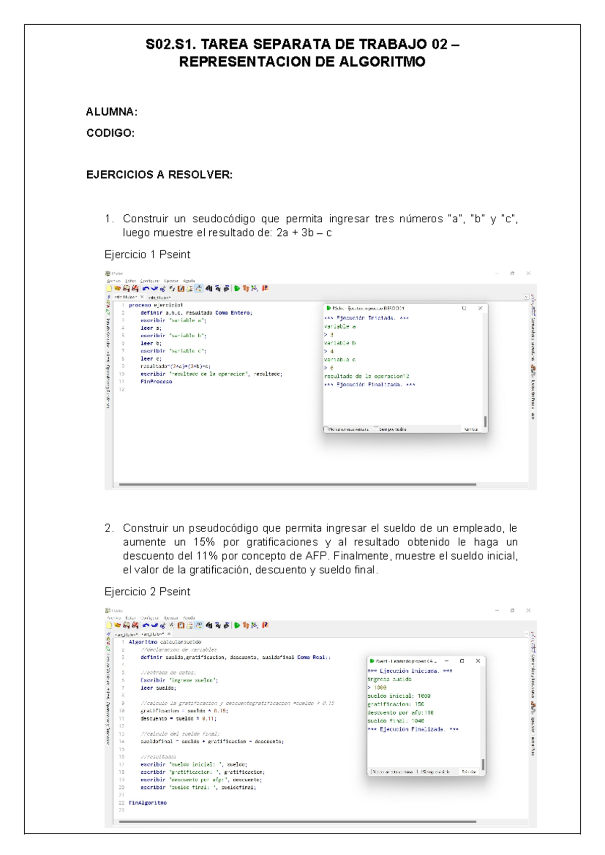 S02.S1 - algoritmos - S02. TAREA SEPARATA DE TRABAJO 02 – REPRESENTACION DE ALGORITMO ALUMNA ...