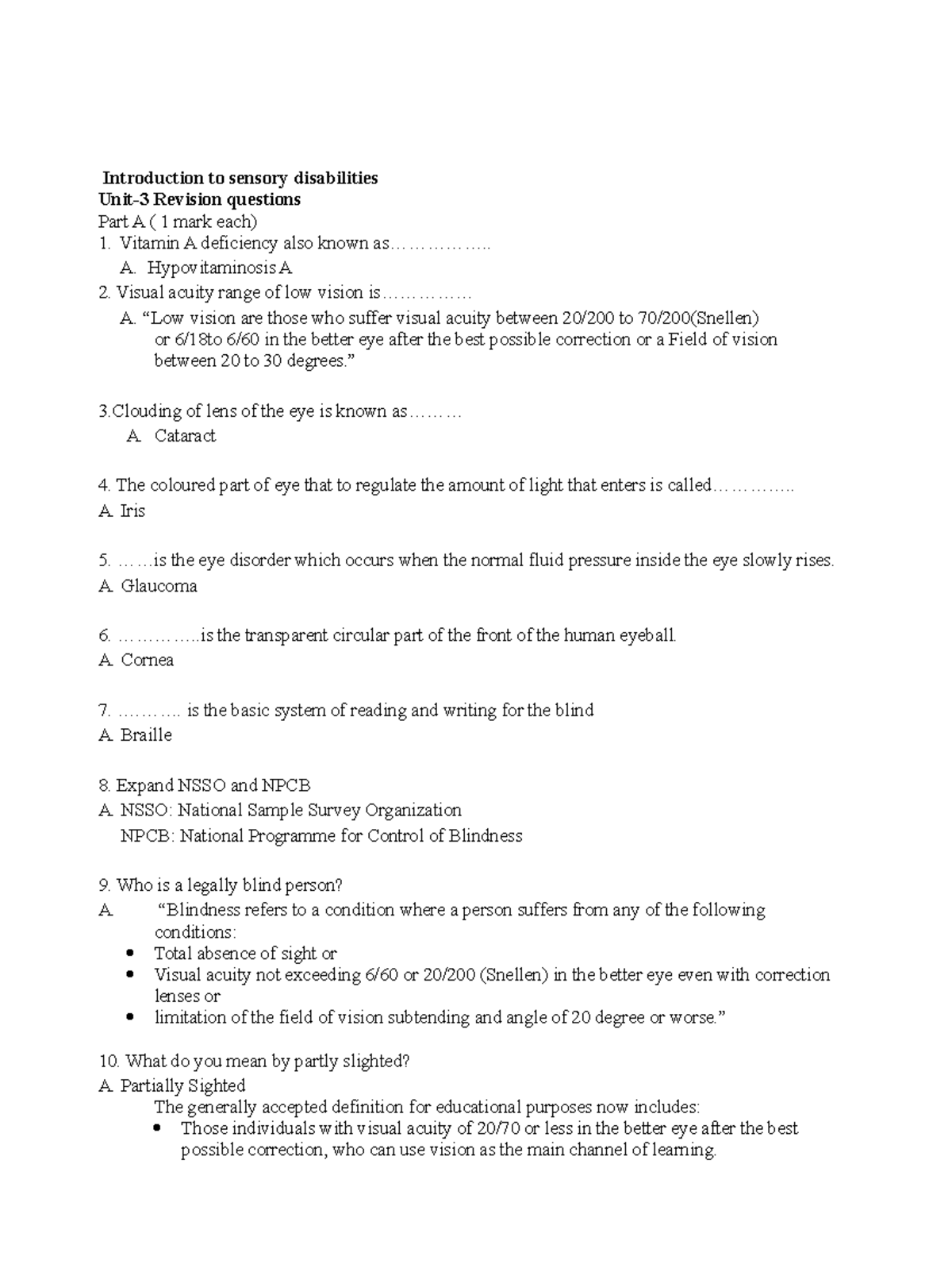 Questions and answers on sensory disabilities - Introduction to sensory ...