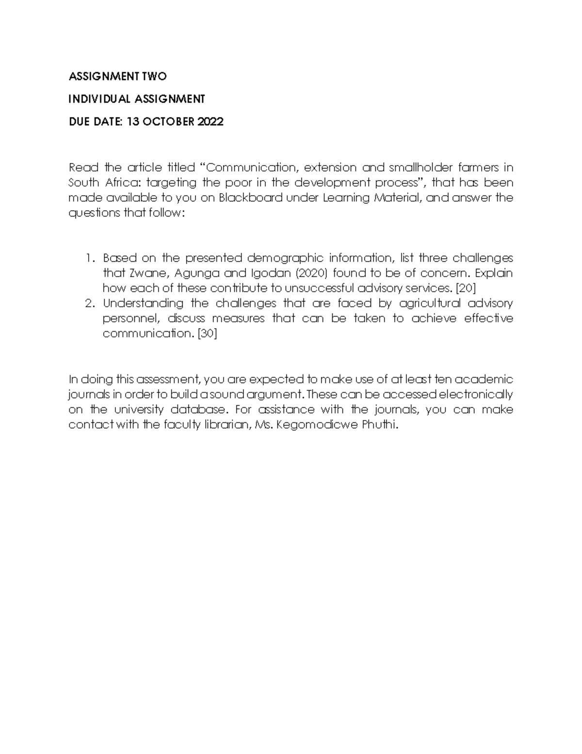 Assignment TWO - Extension - ASSIGNMENT TWO INDIVIDUAL ASSIGNMENT DUE ...