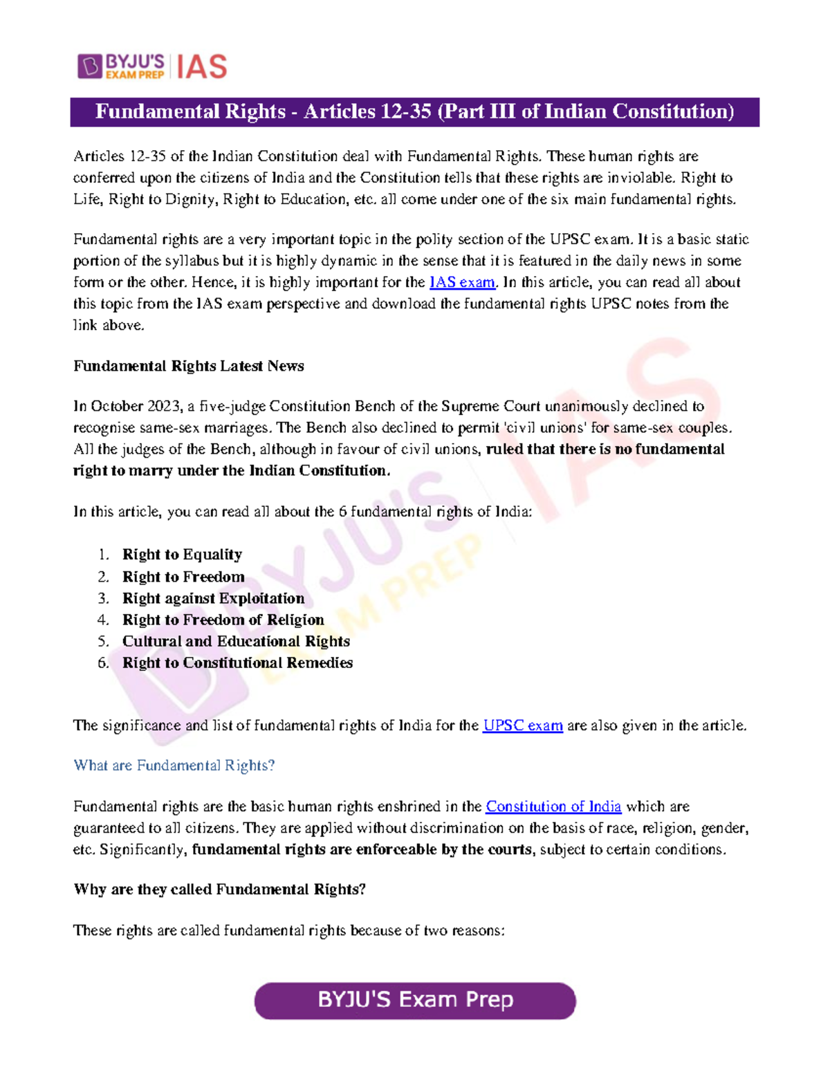 Fundamental-Rights - It's - Fundamental Rights - Articles 12-35 (Part III of Indian Constitution ...