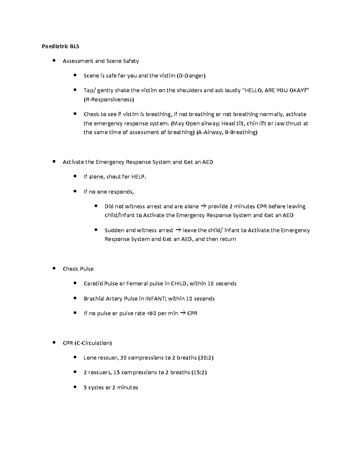 Paediatric BLS - Summary Basic Life Support for Healthcare Providers ...