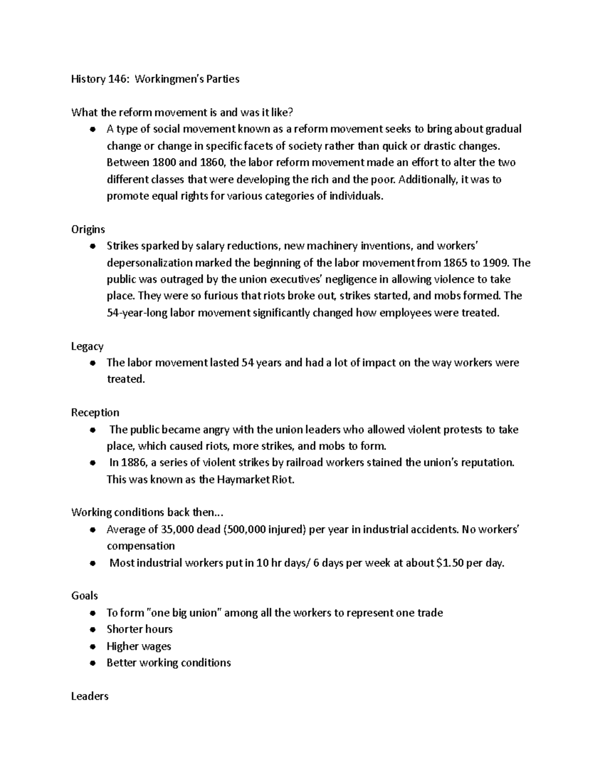 History 146 Workingmen's Parties - History 146: Workingmen’s Parties ...