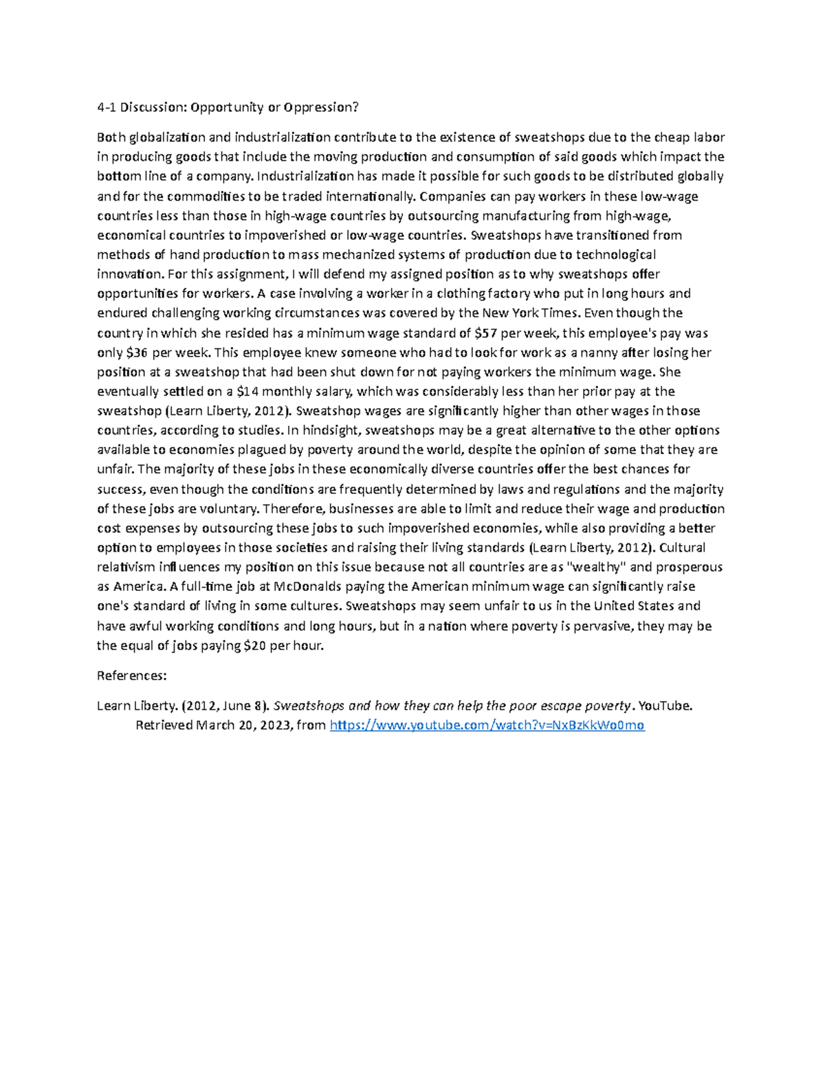 ATH 111 4-1 Discussion Opportunity or Oppression - 4-1 Discussion ...