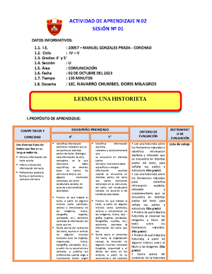 sesión 1leemos una historieta - SESIÓN DE APRENDIZAJE N° TÍTULO DE LA SESIÓN DE APRENDIZAJE ...