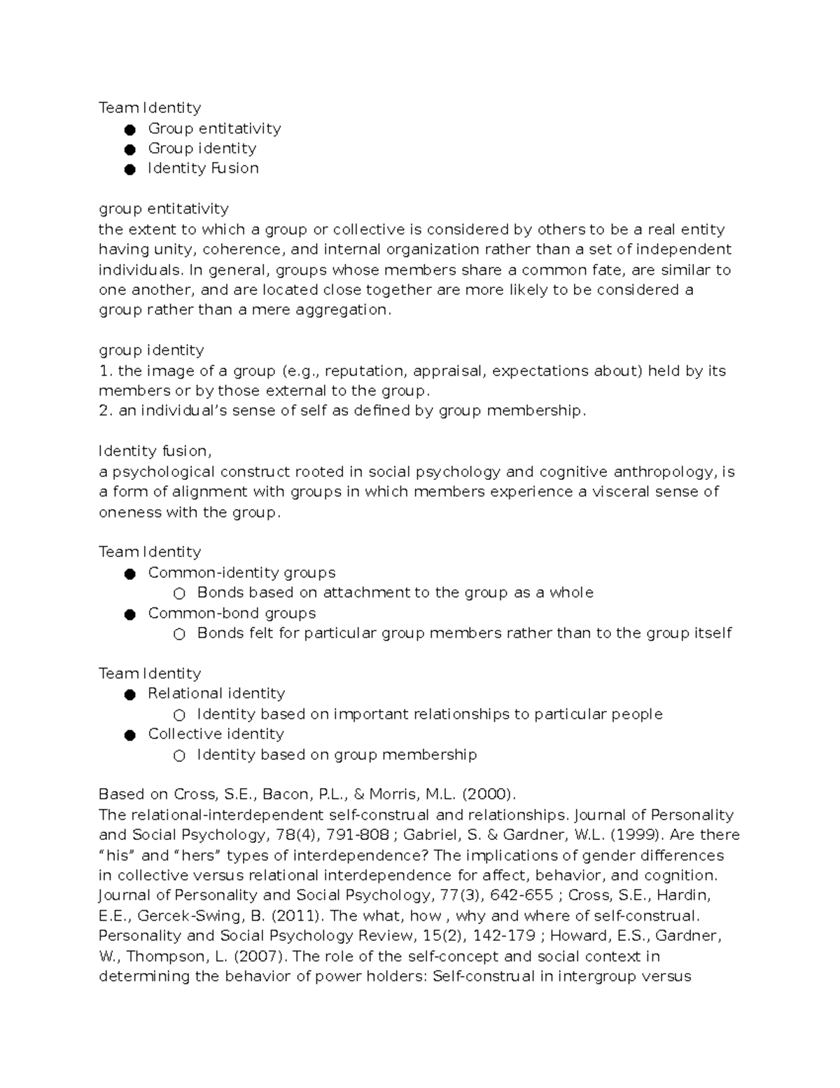 Week6_Classwork - Team Identity Group entitativity Group identity ...