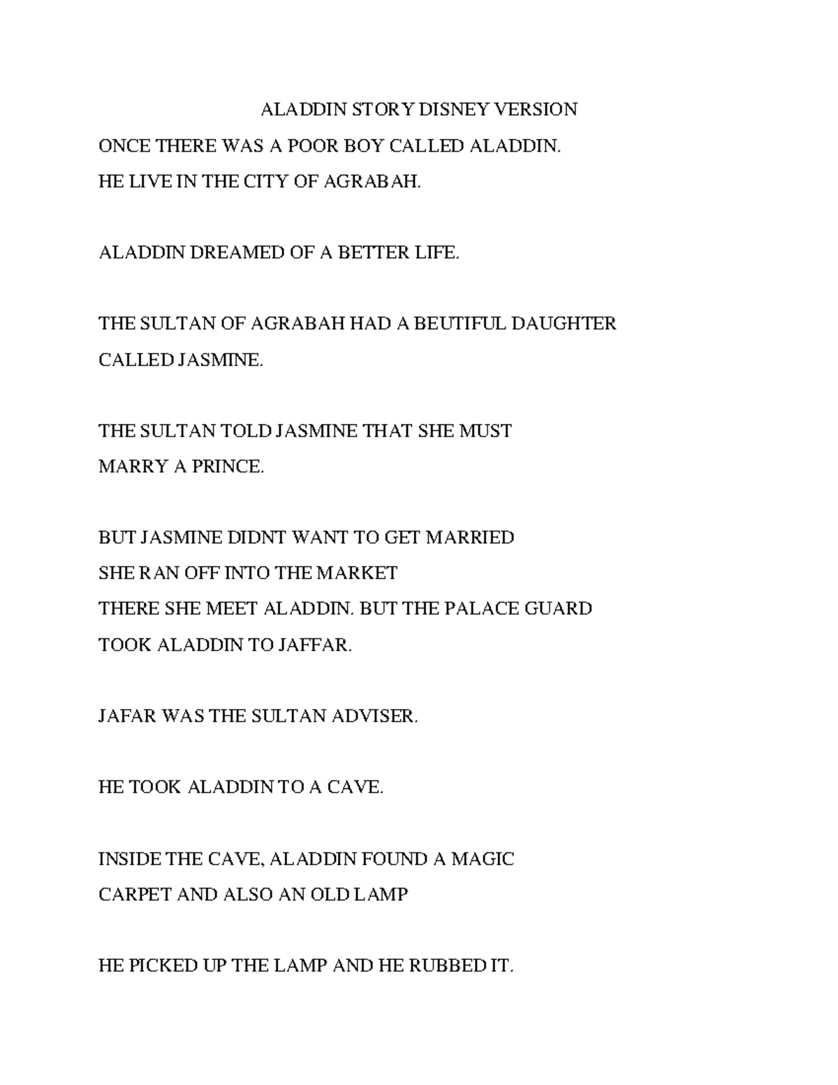 Aladdin Story Disney Version - ALADDIN STORY DISNEY VERSION ONCE THERE ...