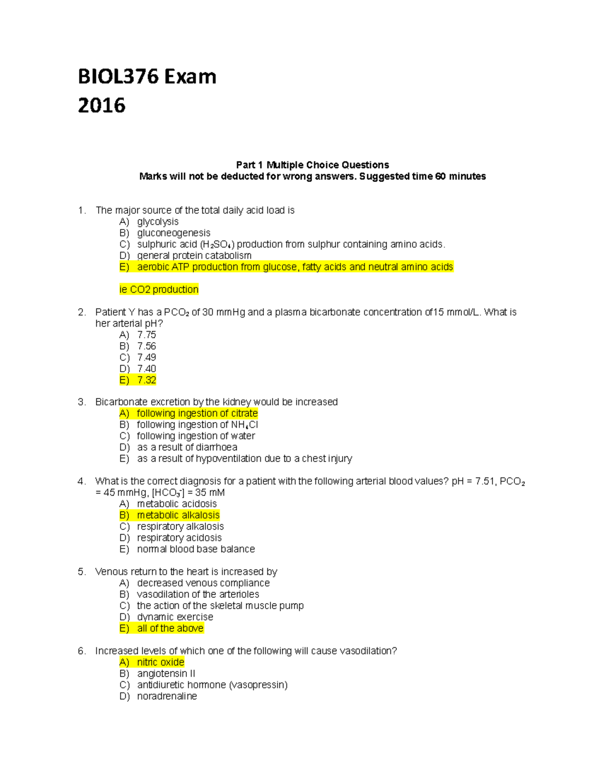 Sample/practice exam, questions and answers - Part 1 Multiple Choice ...