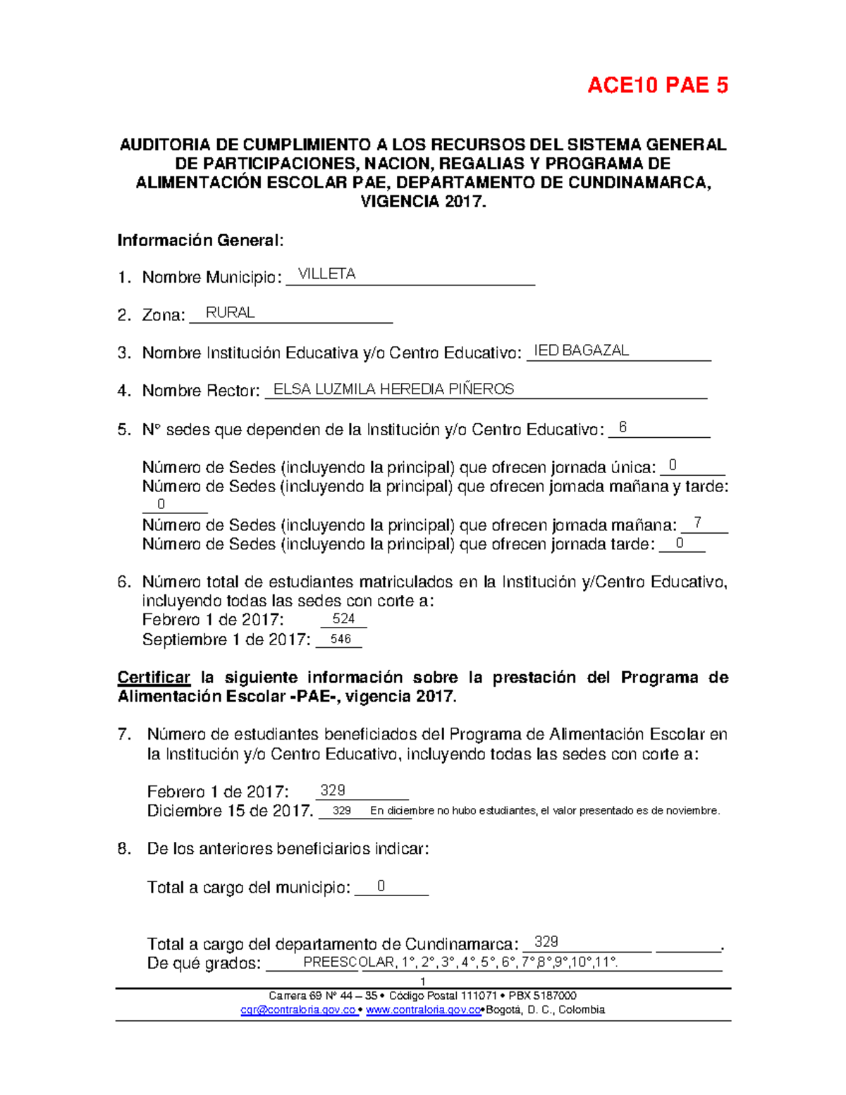 ACE10 PAE 5. Circularización IE PAE - ACE10 PAE 5 1 Carrera 69 N° 44 ...